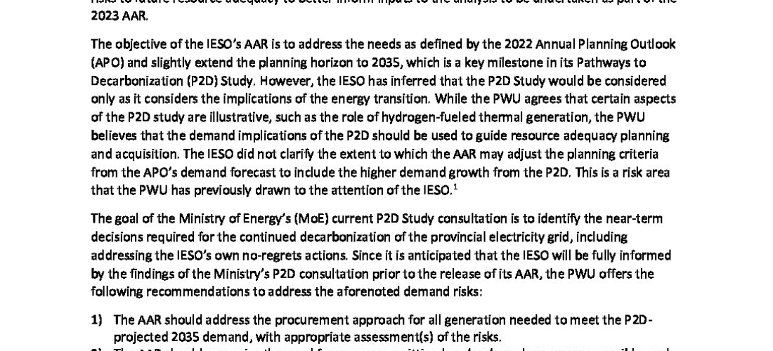 pwu-submission-on-ieso-aar-approach-mar-2023 - Power Workers' Union
